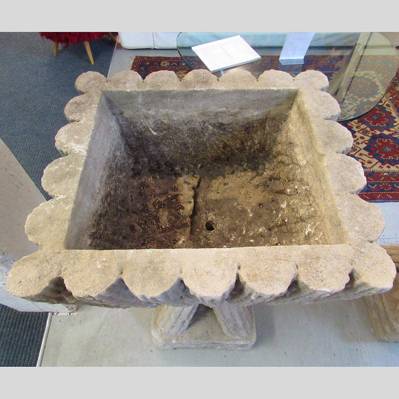 Large Pair of Vintage Faux Bois Pedestal Form Cast Stone Garden Planters