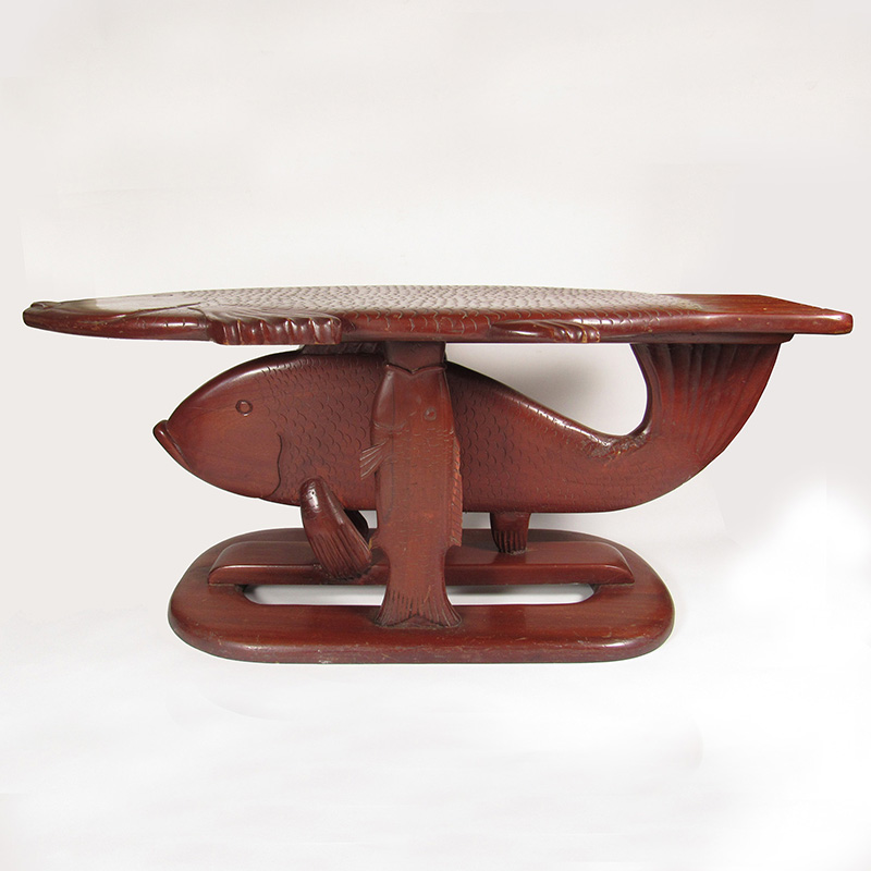 Vintage Folk Art Carved Wood Fish Form Coffee Table