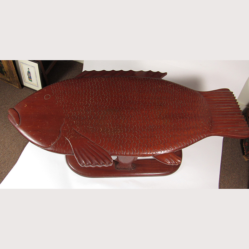 Vintage Folk Art Carved Wood Fish Form Coffee Table