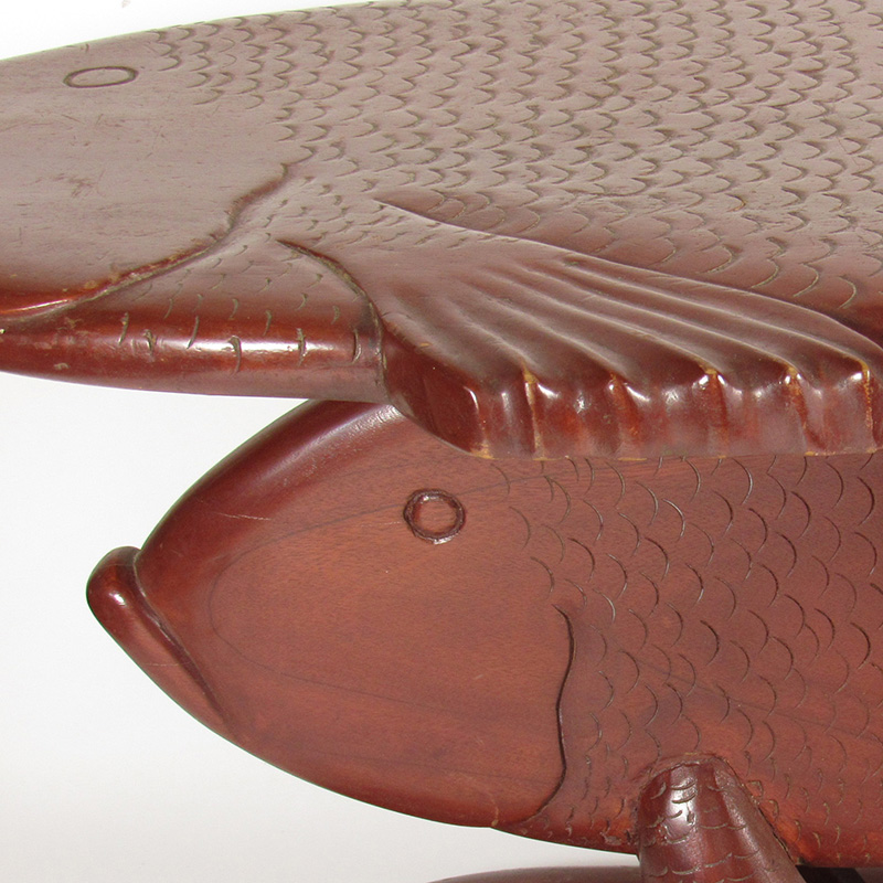 Vintage Folk Art Carved Wood Fish Form Coffee Table